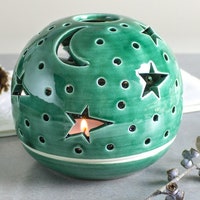 Handmade Ceramic Garden Lantern Night Light Luminary Solar Tealight ...
