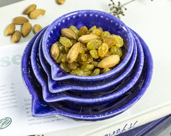 Cobalt Blue Ceramic Bowl Measuring Cup Nesting Prep Bowls - Etsy