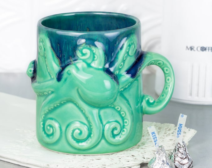 Octopus Ceramic Coffee Mug Nautical Decor Tentacle Handle - Etsy