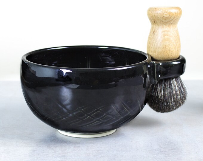 Wet Shaving Mug, Black Ceramic Shave Cup, Handmade Pottery, Father's ...