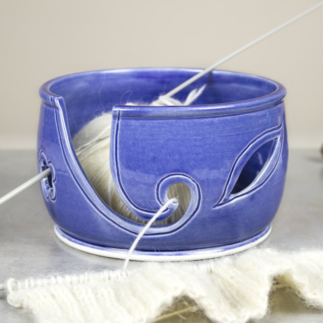 Blue Ceramic Yarn Bowl, Knitting Bowl, Pottery Yarn Bowl, Knit, Yarn ...
