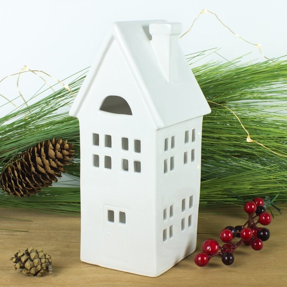 Large White House Luminary, Ceramic Lantern, Candle Holder, Beach Home ...