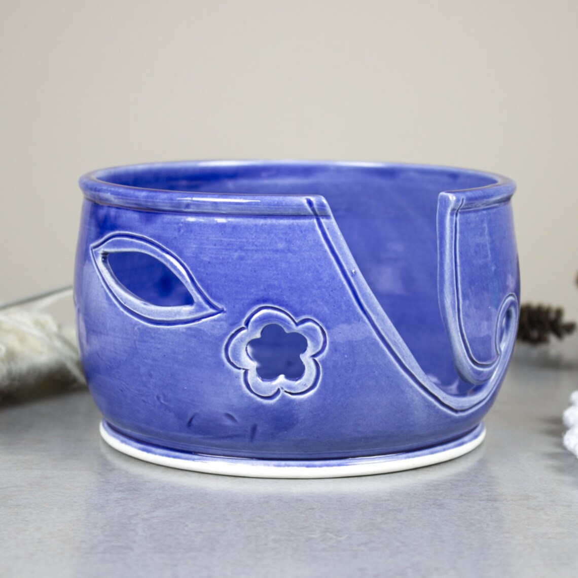 Blue Ceramic Yarn Bowl, Knitting Bowl, Pottery Yarn Bowl, Knit, Yarn ...