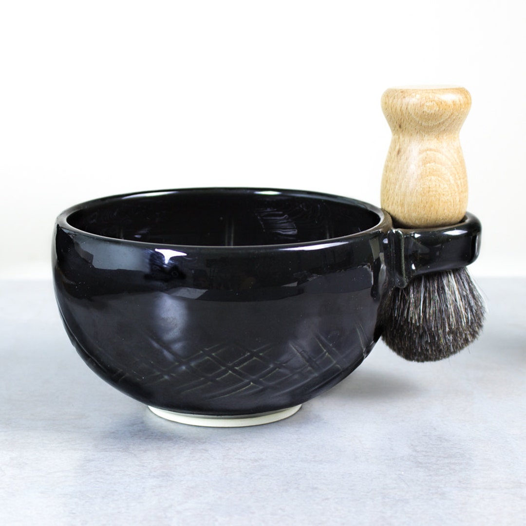 Wet Shaving Mug, Black Ceramic Shave Cup, Handmade Pottery, Father's ...
