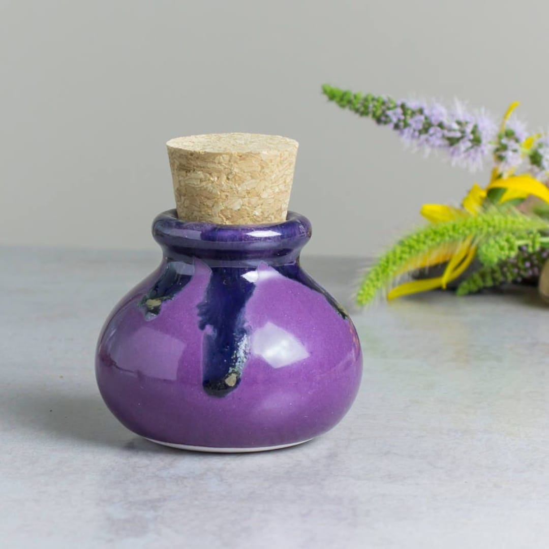 Small Ceramic Jar, Purple, Blue, Spice Jars With Cork Lid, Modern ...