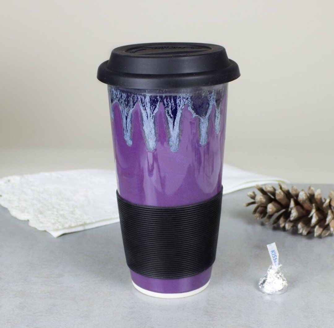 Amethyst Purple Travel Mug, Ceramic Reusable Eco Friendly Coffee Cup ...
