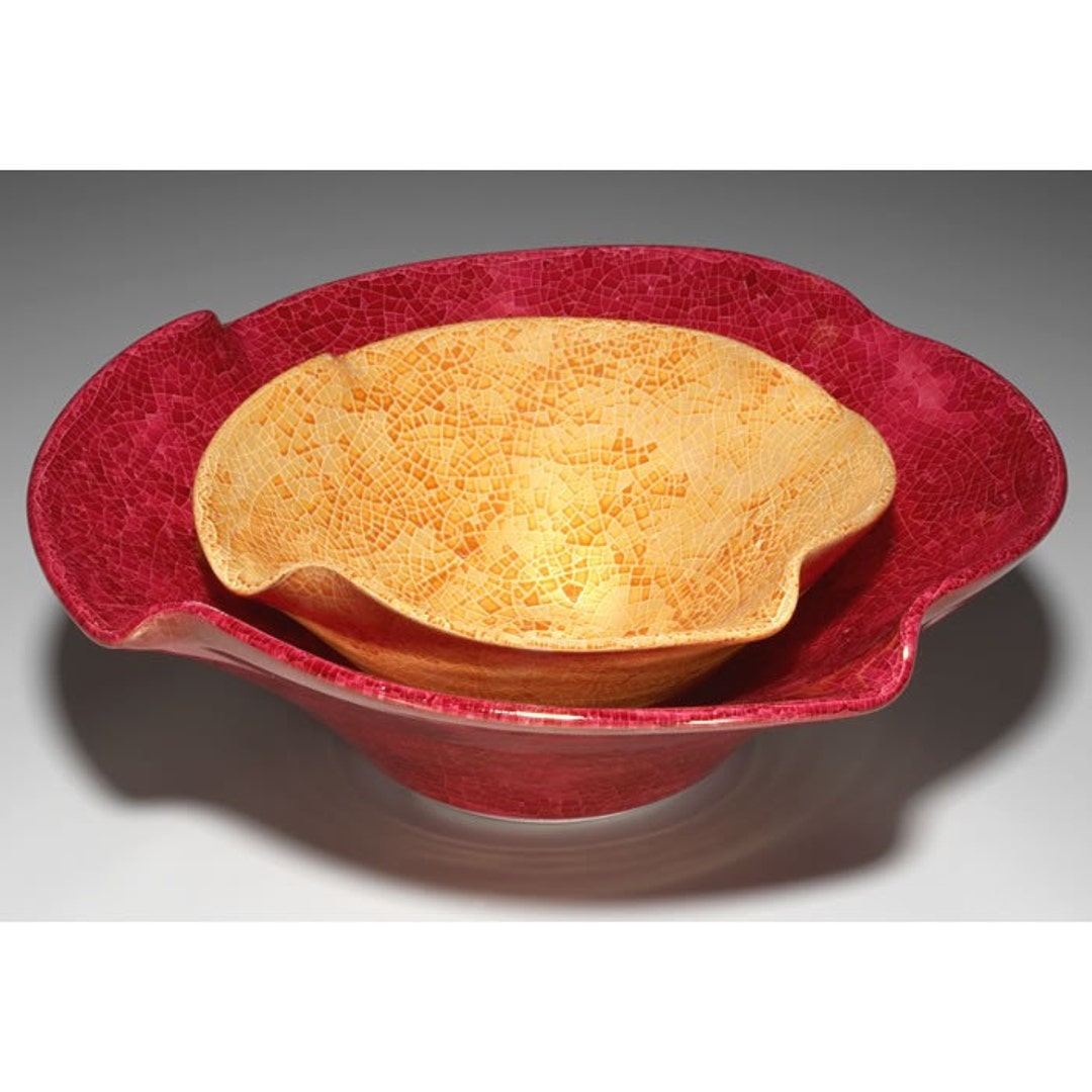 Large Bright Red Pottery Fruit Bowl, Modern Minimal Nesting Bowl ...