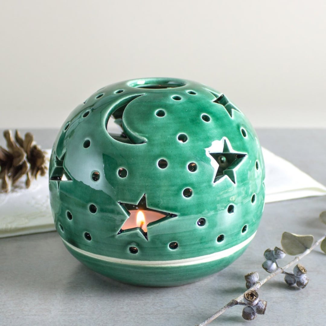 Celestial Lantern, Stars Moon Candle Holder, Emerald Green Candleholder ...