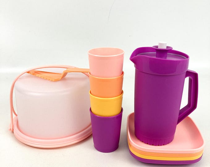 Tupperware Kids Mini Tea Party Play Set Cake Taker Plates Pitcher ...