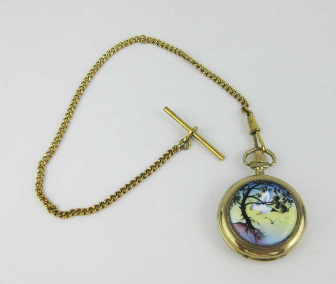 Vintage Russian Chaika Hand Painted Porcelain Pocket Watch Quartz With ...