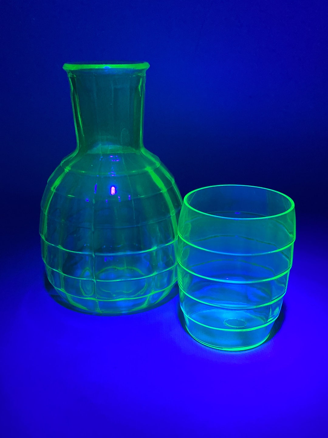 Anchor Hocking Green Uranium Depression Glass Block Optic Carafe ...
