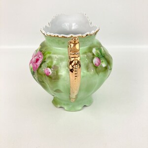 Lefton Hand Painted Porcelain Pitcher Heritage Green With Roses Heavy ...