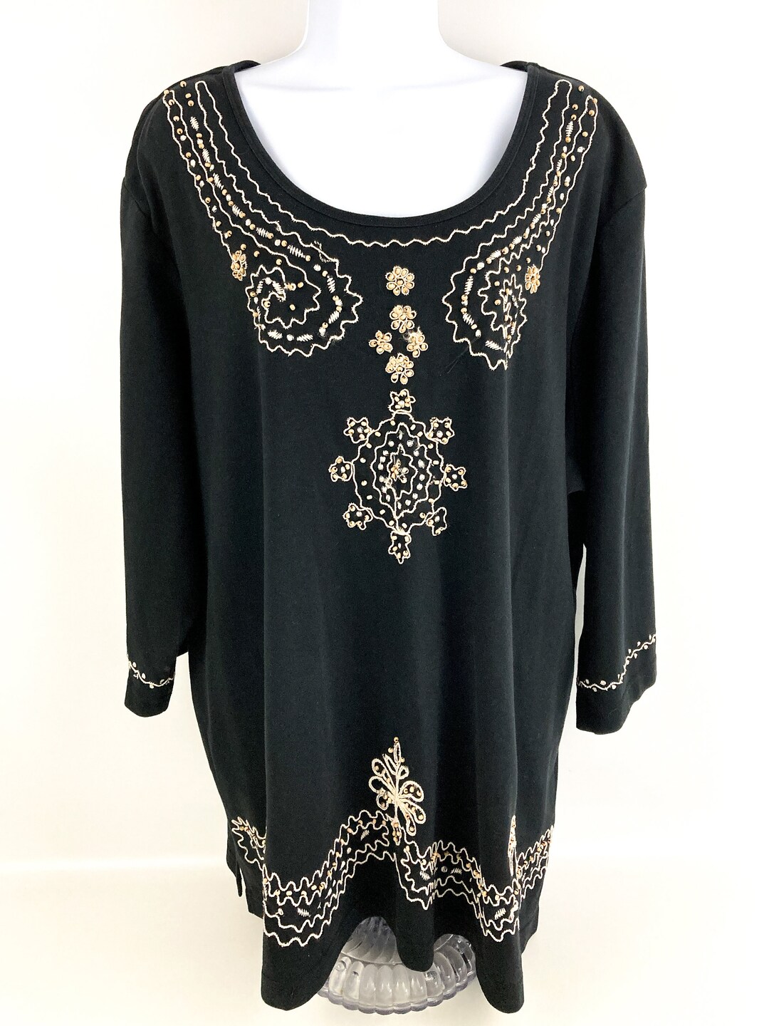 Vintage Woman's Quacker Factory Top Black Beaded W/embroidery Long ...