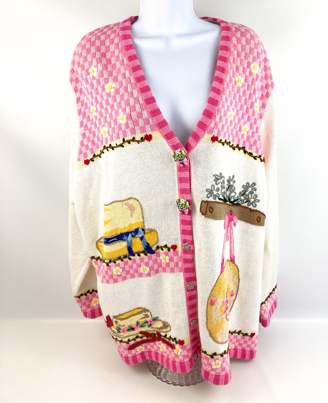 Vintage Quacker Factory Woman's Button up Cardigan Sweater Spring Hats ...