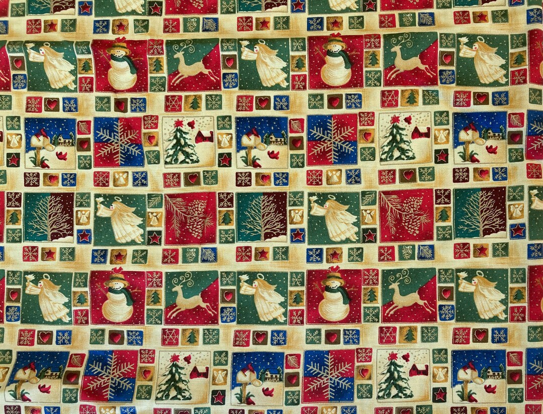 1 Yard X 43" Wide Vintage Fabric Christmas Seasons Greetings by Fabri ...