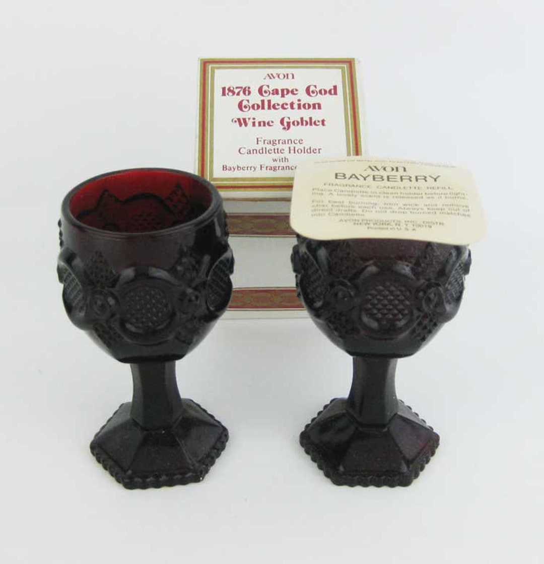 Avon 1876 Cape Cod Ruby Red Wine Glasses 2 1 W/candle NIB - Etsy