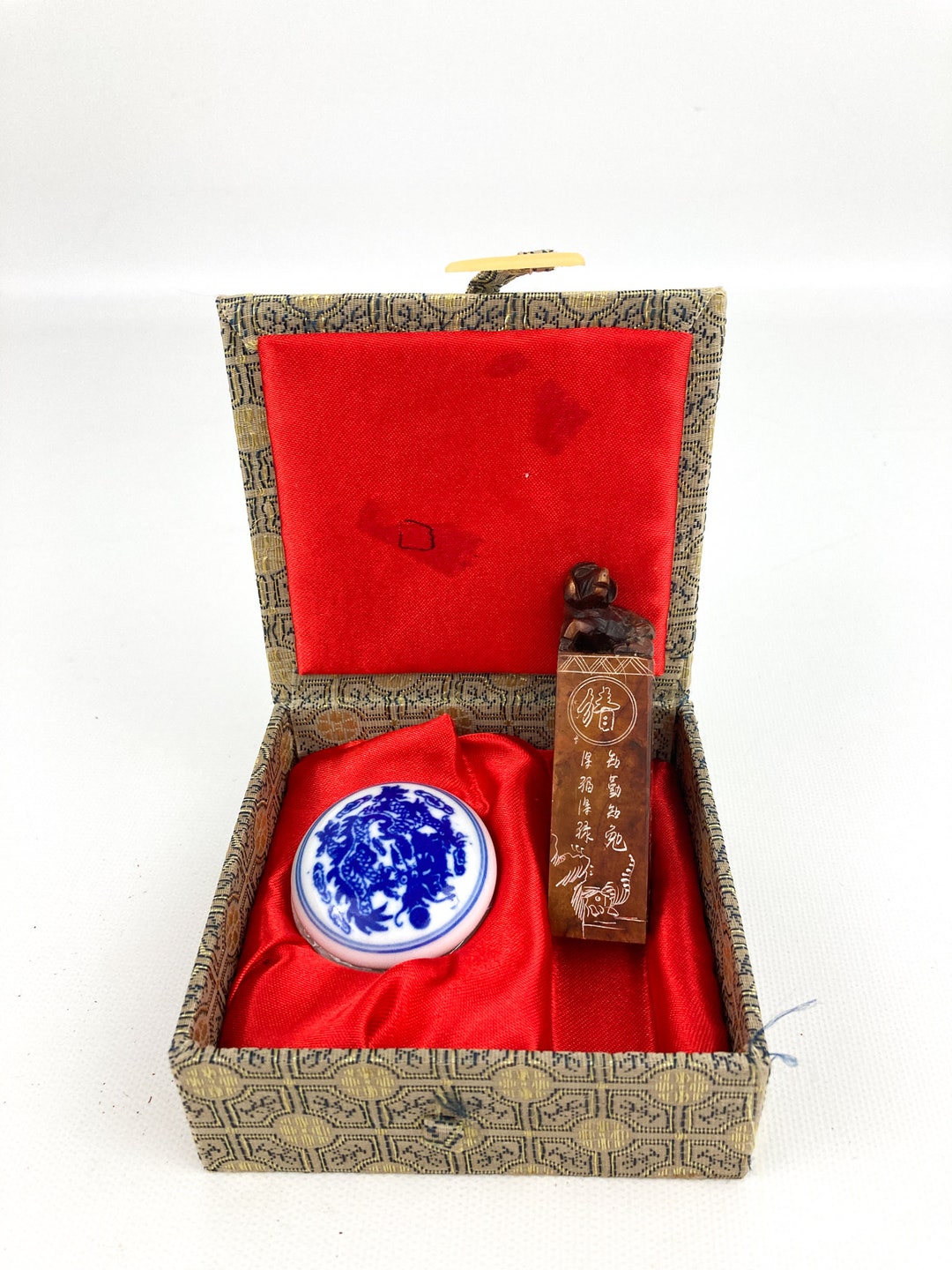 Chinese Carved Shoushan Stone Chop Stamp With Pig & Incised Calligraphy ...