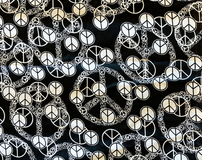 2.8 Yards X 44 Wide Vintage Retro Fabric Peace Sign Symbols New Black ...