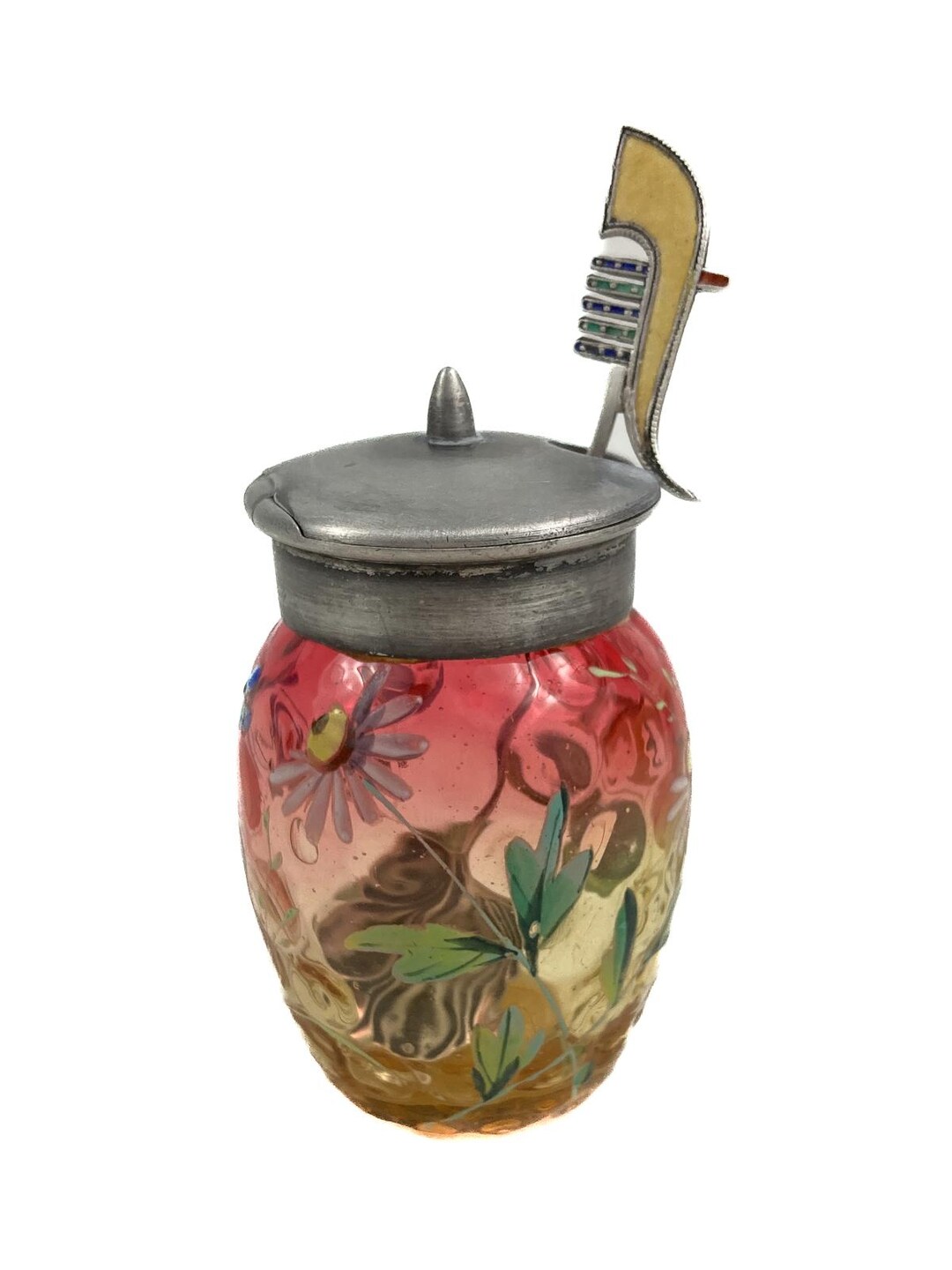 Victorian Hand Painted Coin Dot Glass Jar Hand Pained Flowers W/pewter ...