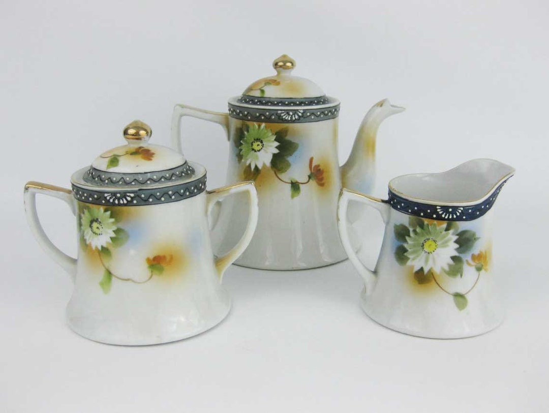 Japanese Hand Painted Nippon Tea Potcreamersugar Bowl Daisy Design ...