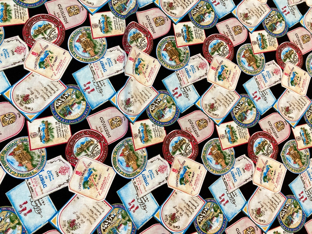 5 Yards Wine Labels Design Fabric MBT Marcus Brothers Textiles 44" Wide ...