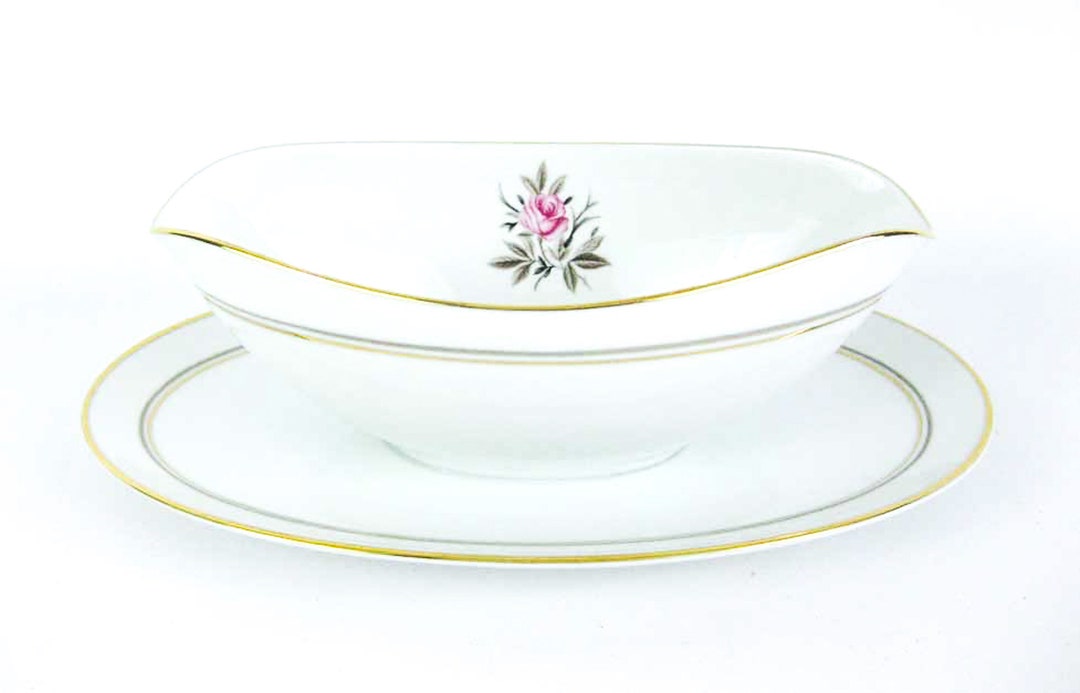 Vintage Noritake Daryl Gravy Boat W/attached Underplate Pink Roses ...