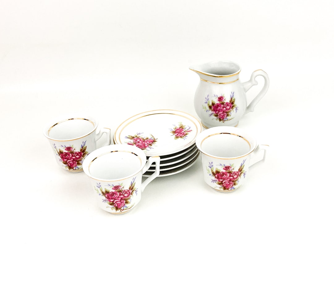 Yau Shing (YS) Fine Porcelain Roses Demitasse Cups & Saucers W/creamer ...