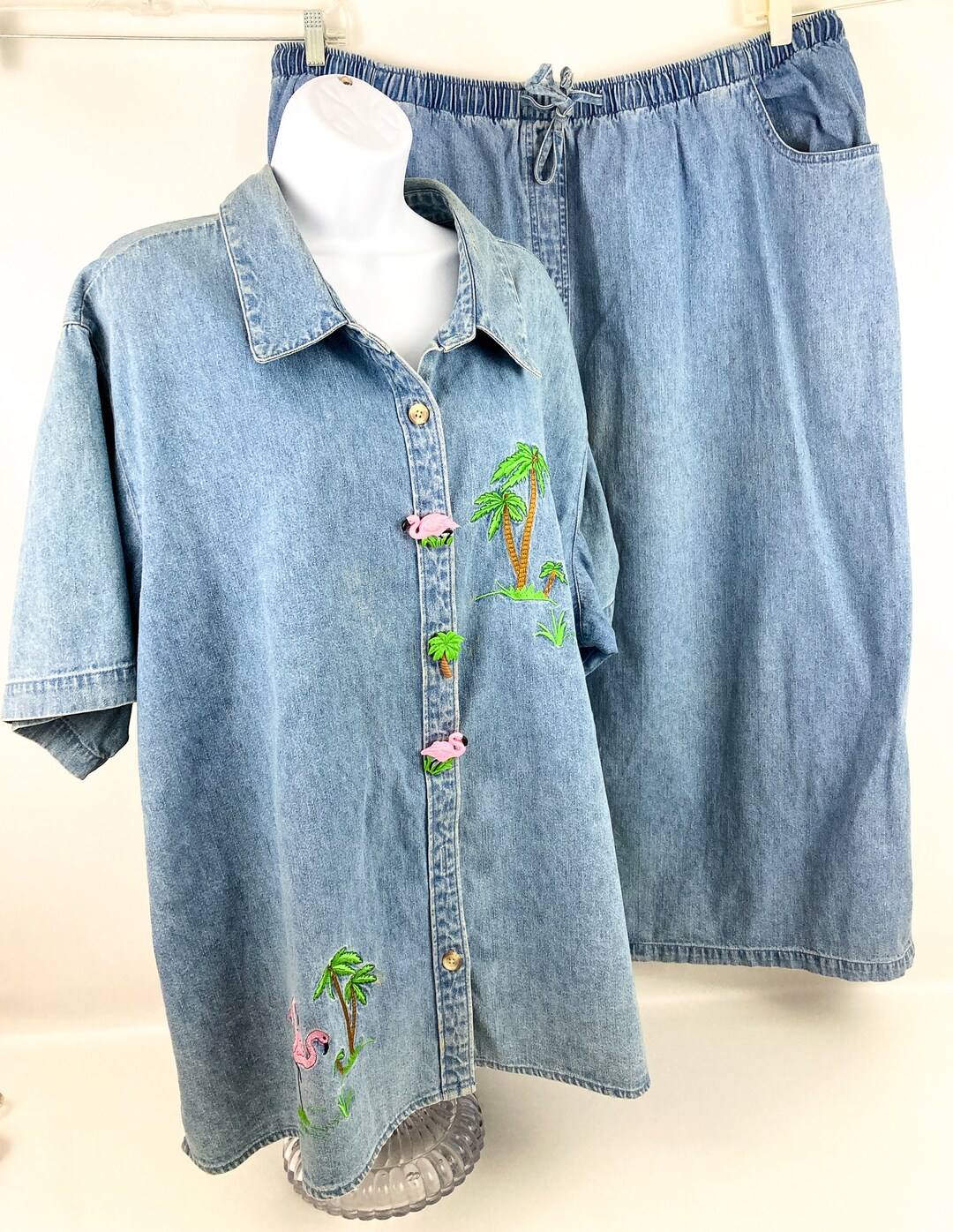 Vintage Quacker Factory Woman's 2 Piece Set Denim Shirt & Long Skirt ...