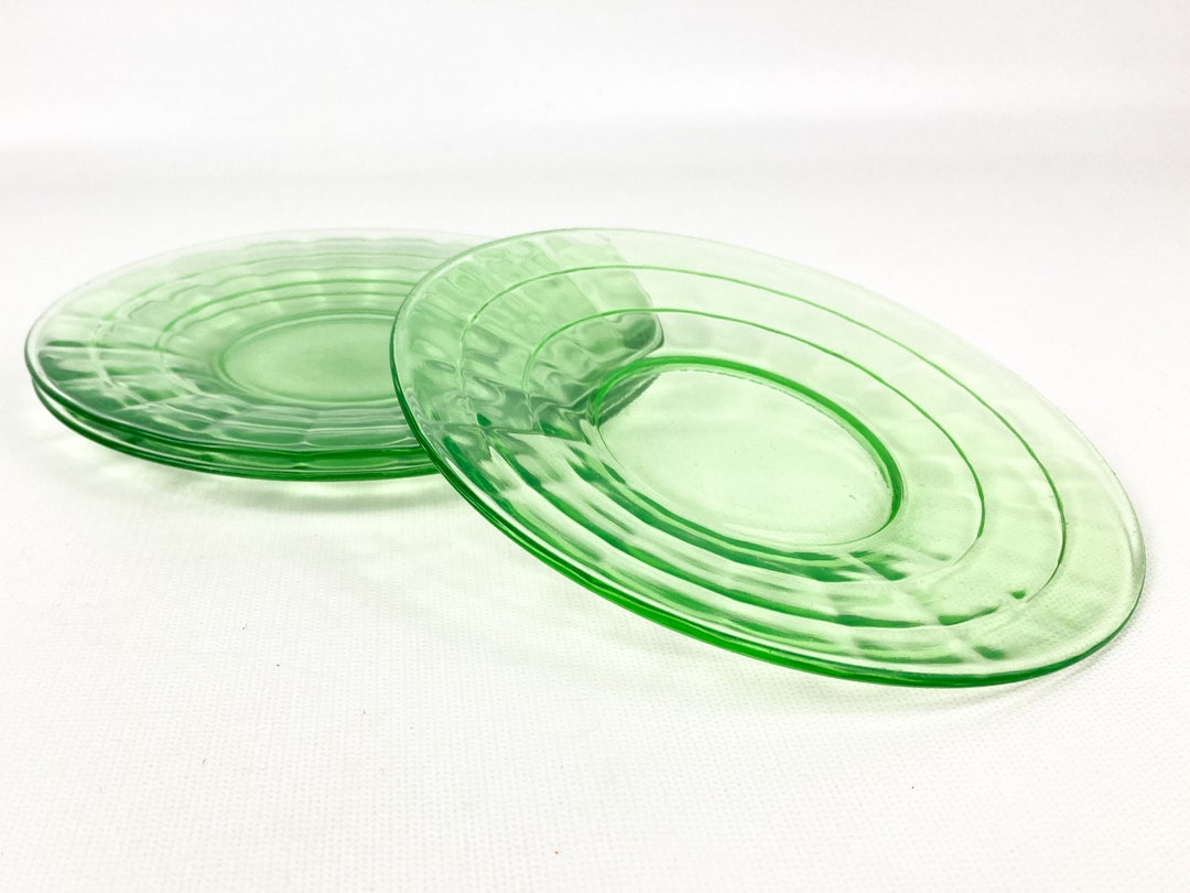 Anchor Hocking Block Optic Green Uranium Depression Glass Bread/dessert ...