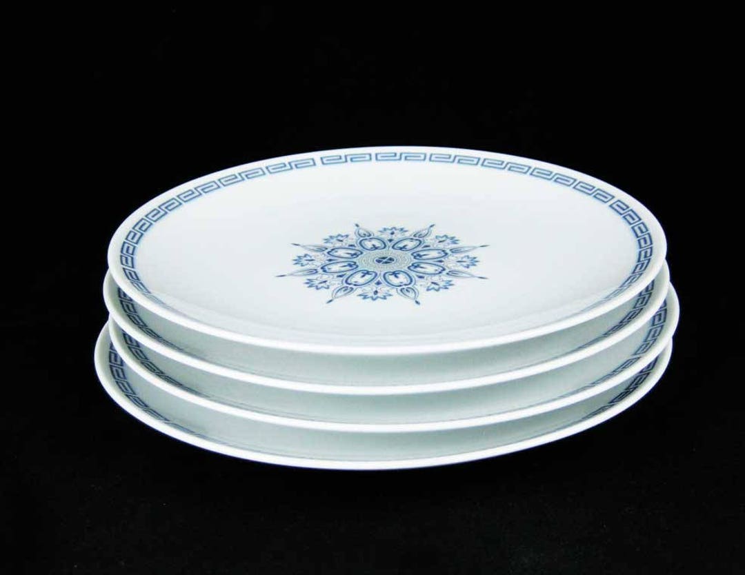 Noritake Nippon Toki Kaisha Dinner Plates (4) #N1232 Blue Greek Key ...