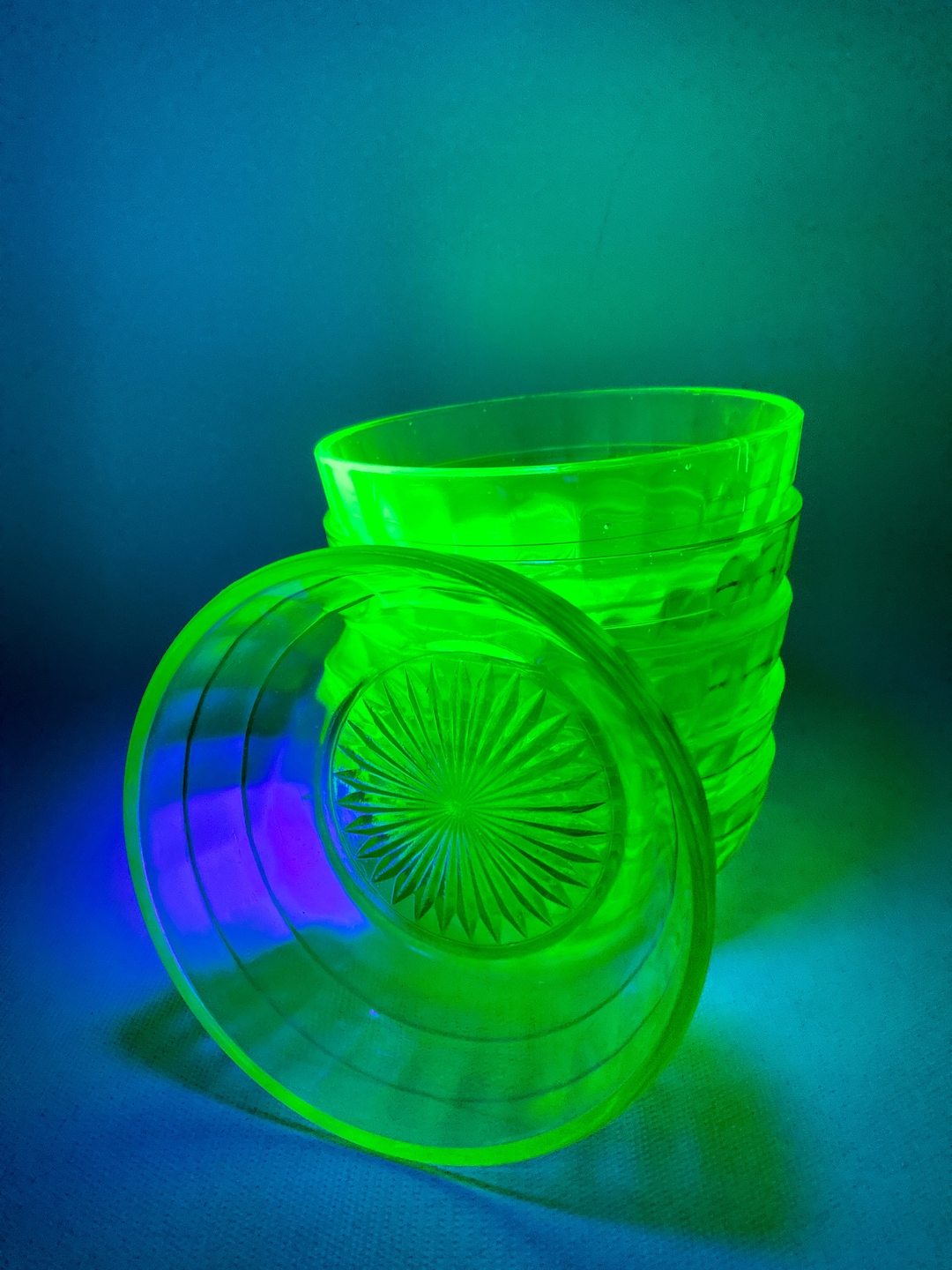 Anchor Hocking Block Optic Green Uranium Depression Glass Fruit Berry ...