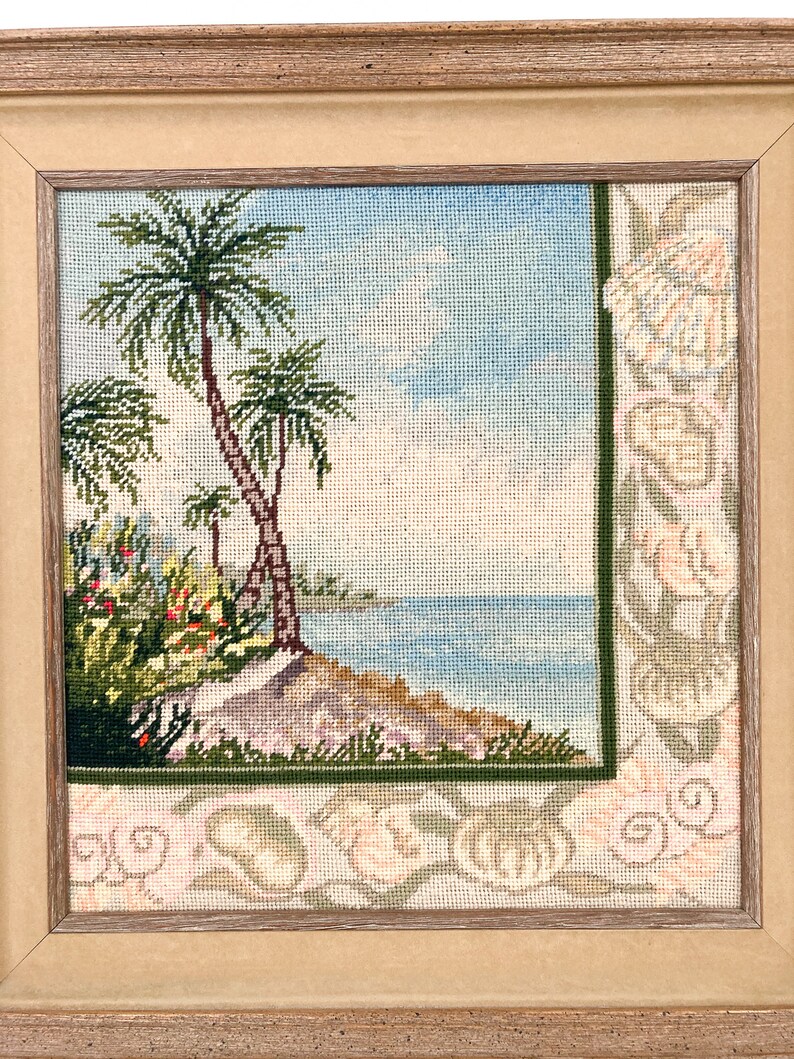 Vintage Framed Beach Themed Needlepoint American Needlepoint - Etsy