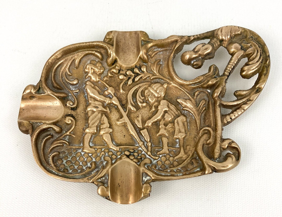 Heavy Solid Brass Ornate Cigarette Cigar Ashtray People & Dragon - Etsy