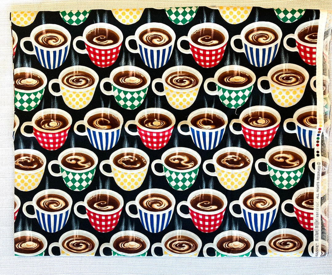 2 Yards X 43" Wide Vintage Retro Fabric Java Coffee Cups Titled ...