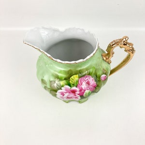 Lefton Hand Painted Porcelain Pitcher Heritage Green With Roses Heavy ...