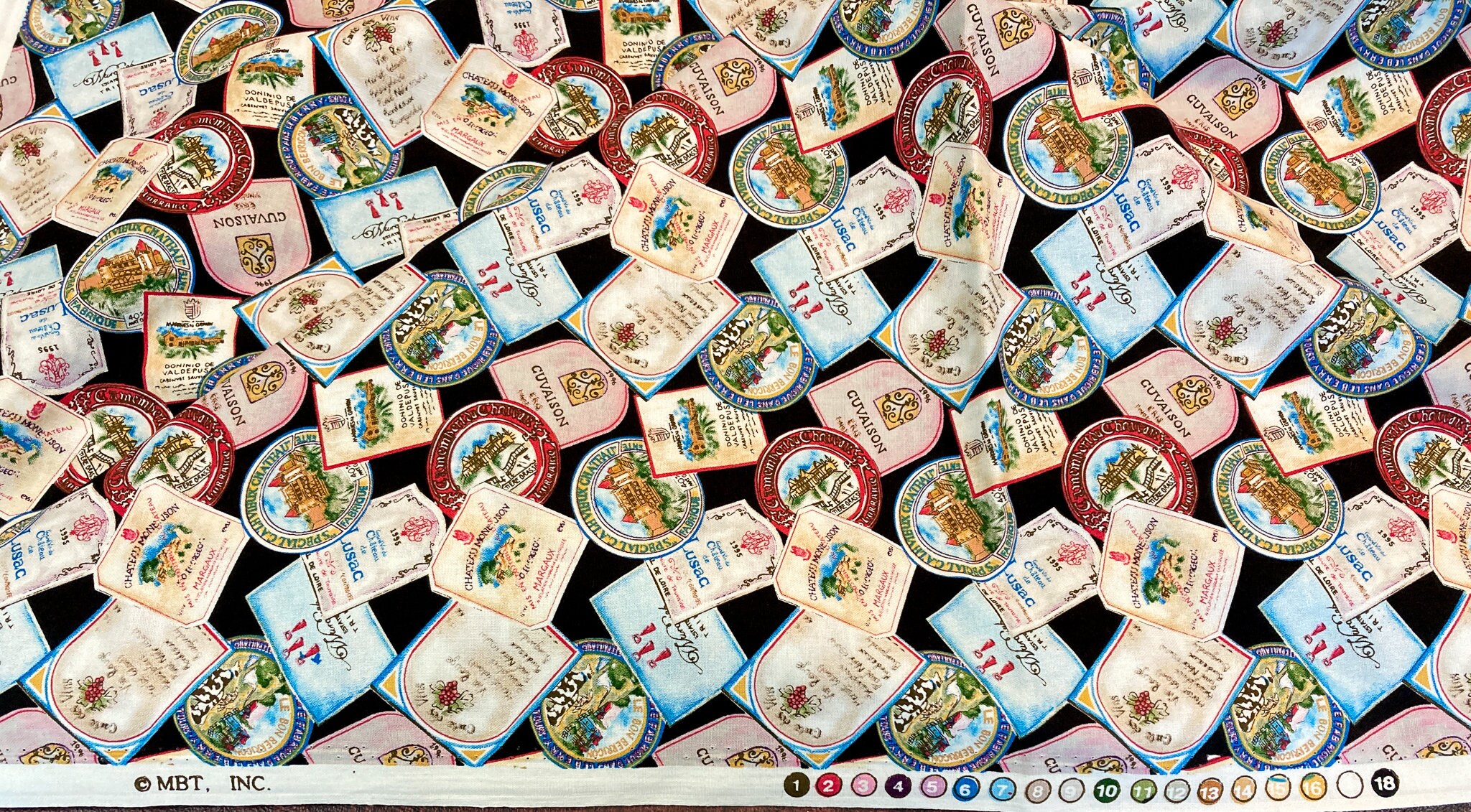 5 Yards Wine Labels Design Fabric MBT Marcus Brothers Textiles 44" Wide ...