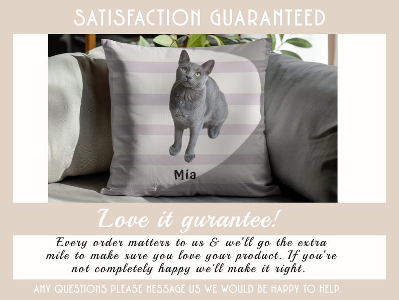 Personalized Black Cat Pillow, Custom Pet Photo Cushion With Name ...