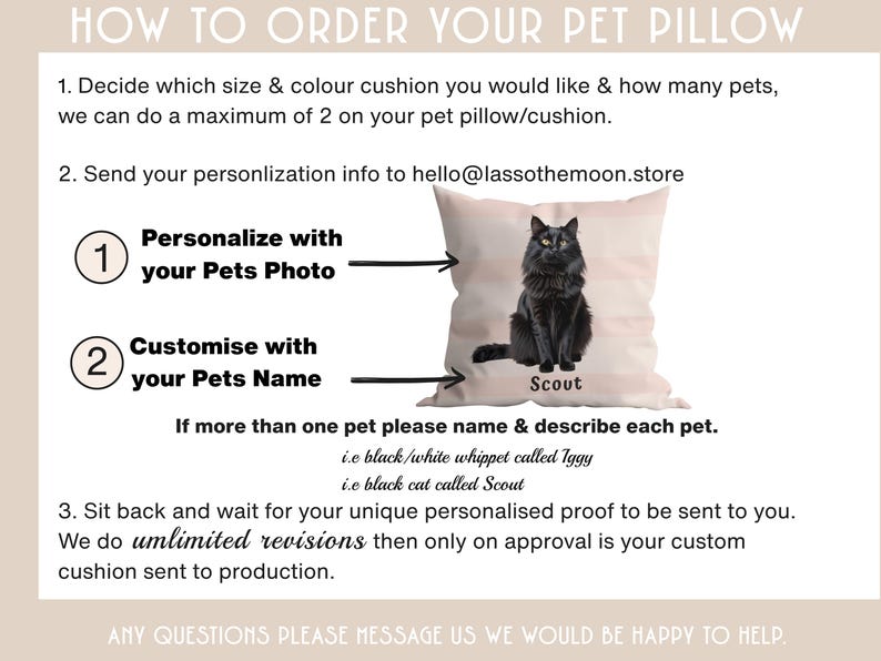 Personalized Black Cat Pillow, Custom Pet Photo Cushion With Name ...