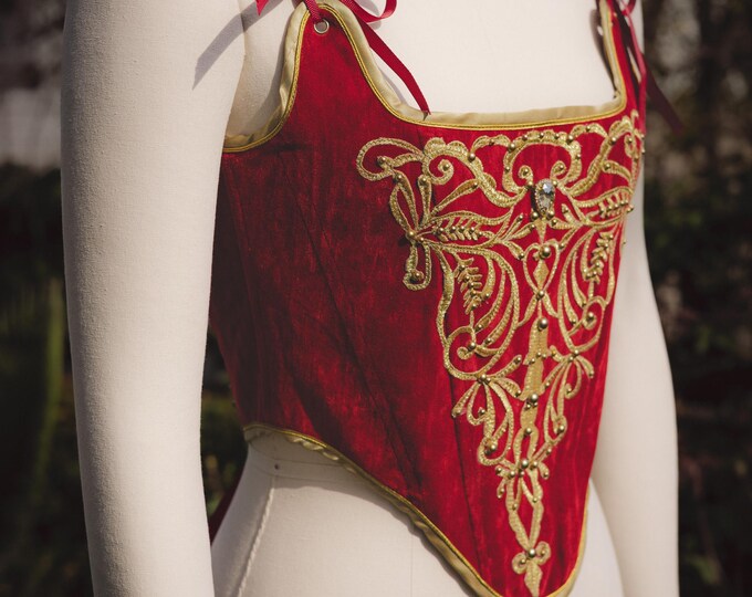 Renaissance Red Velvet Corset With Gold Embroidery - Exquisite ...