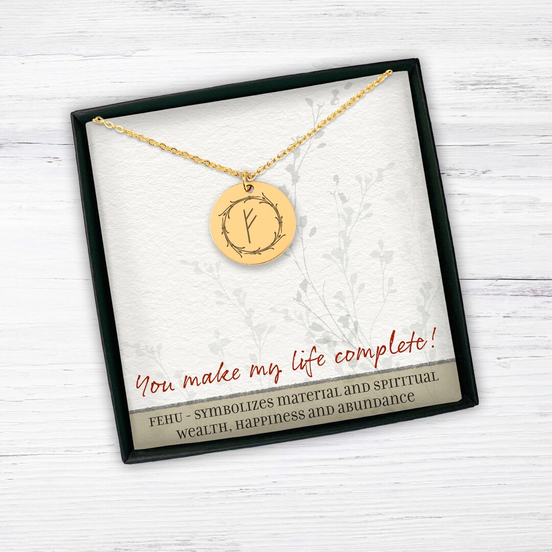 Personalized Protection Runes Amulet | Fehu Rune Gold Plated Charm ...