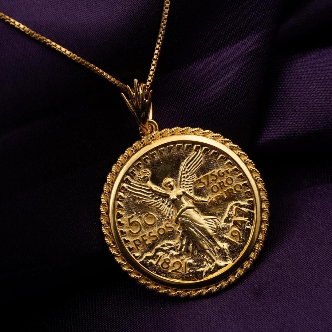 Mexican Centenario Coin Pendant, 50 Pesos Gold Necklace, 14k Plated 925 ...