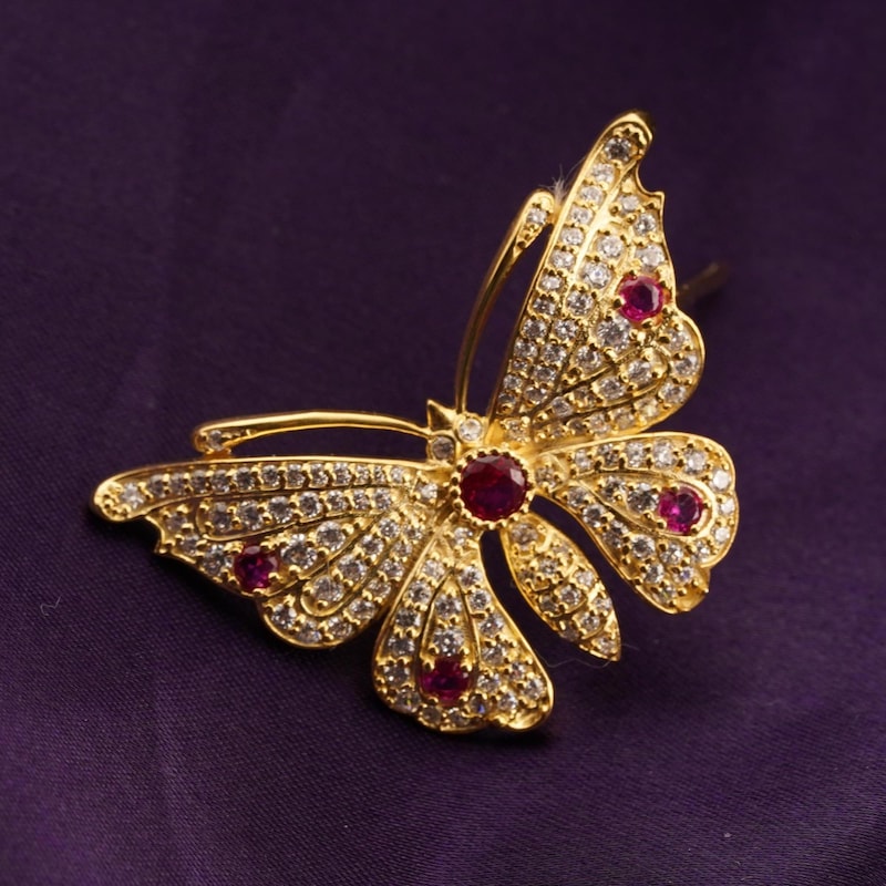 Ruby Peridot Brooch - Etsy UK