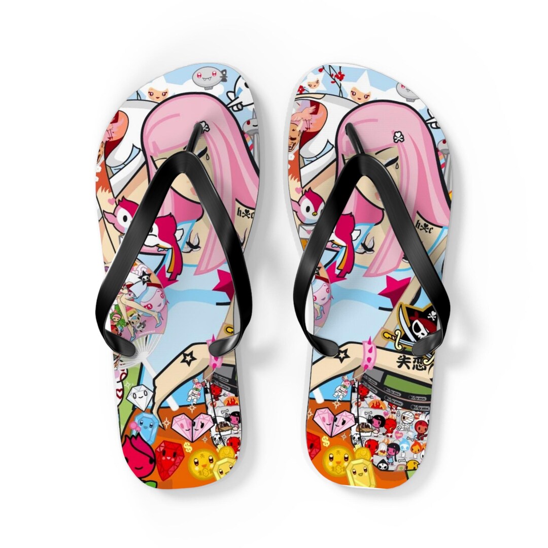 Colorful Cartoon Flip Flops, Fun Beach Footwear, Summer Sandals, Unique ...