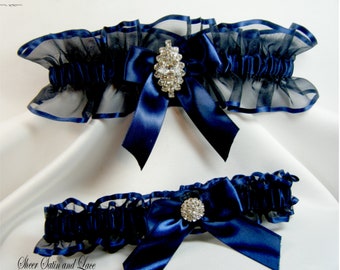 Navy Blue Satin Wedding Garter, Wedding Garter Set, Bridal Garter, Prom ...
