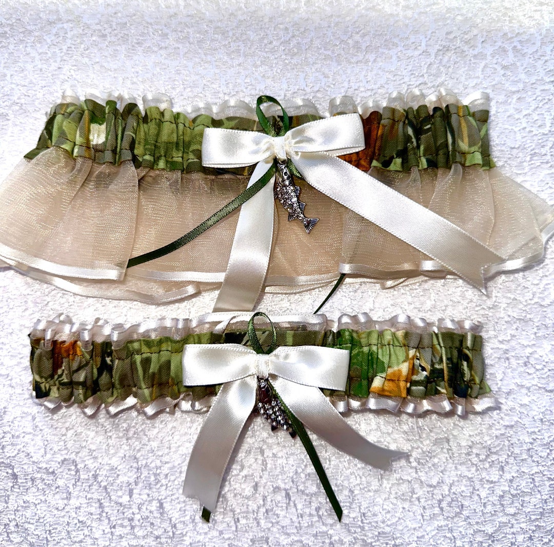 FISHING **ivory and Green Camouflage Wedding Garter Set or Prom Garters ...