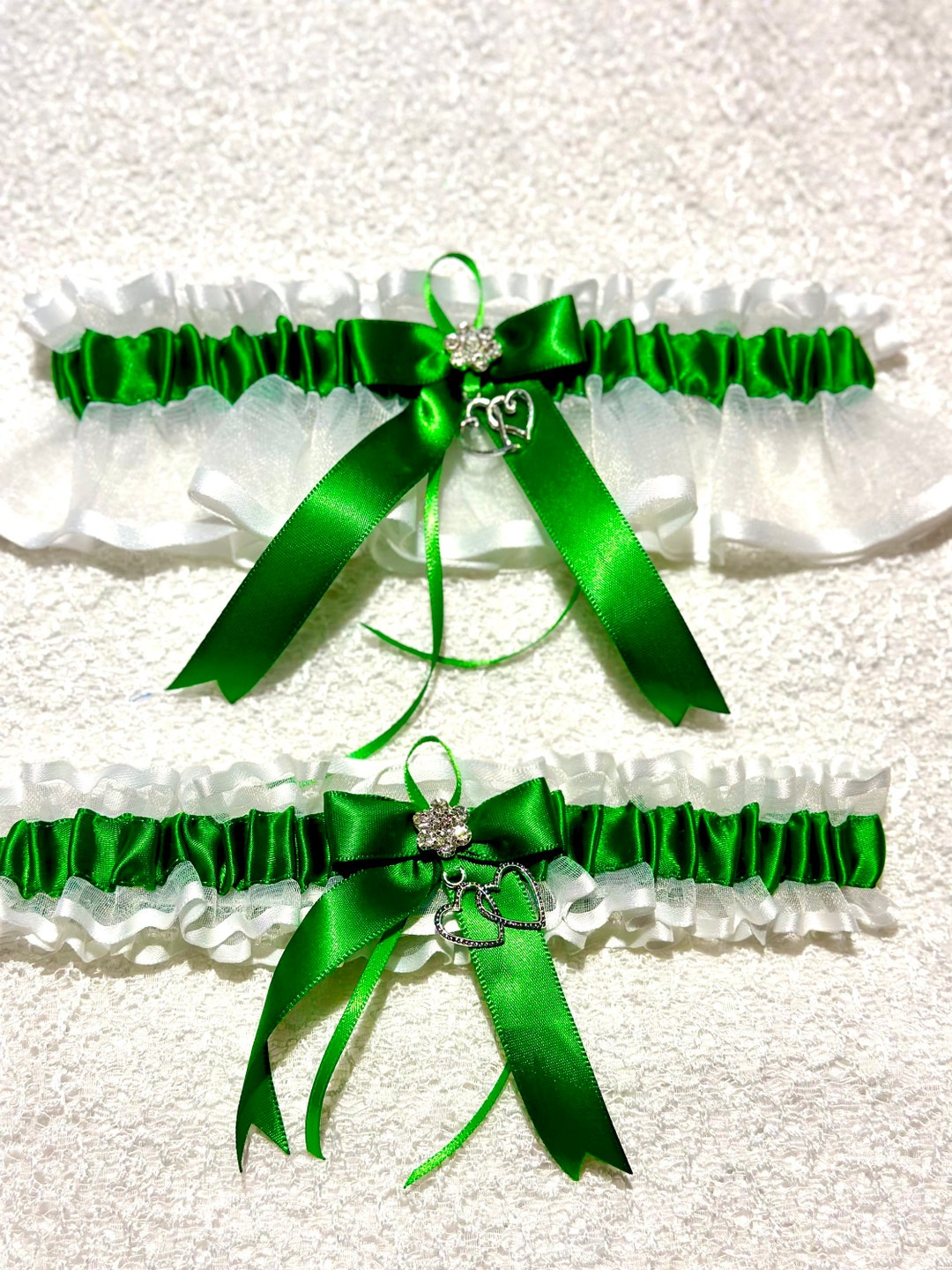 EMERALD GREEN Double HEART Wedding Garter Set or Prom Garters - Etsy