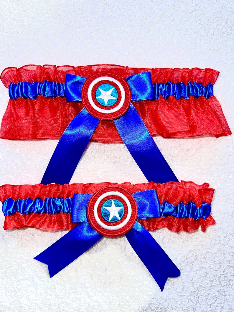 SUPER HEROS Red and Royal Blue Captain America Wedding Garter Set. - Etsy