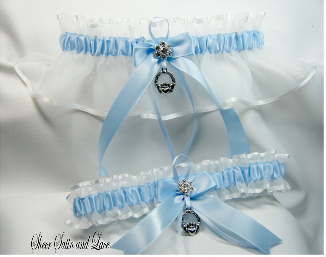 LIGHT BLUE IRISH Wedding Garters Claddaugh Hands Garter Set - Etsy