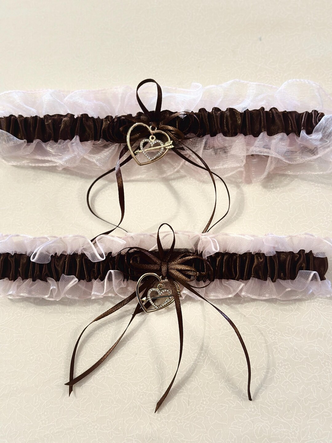 HEART and ARROW CHOCOLATE Brown and Pink Wedding Garters Garter Set - Etsy