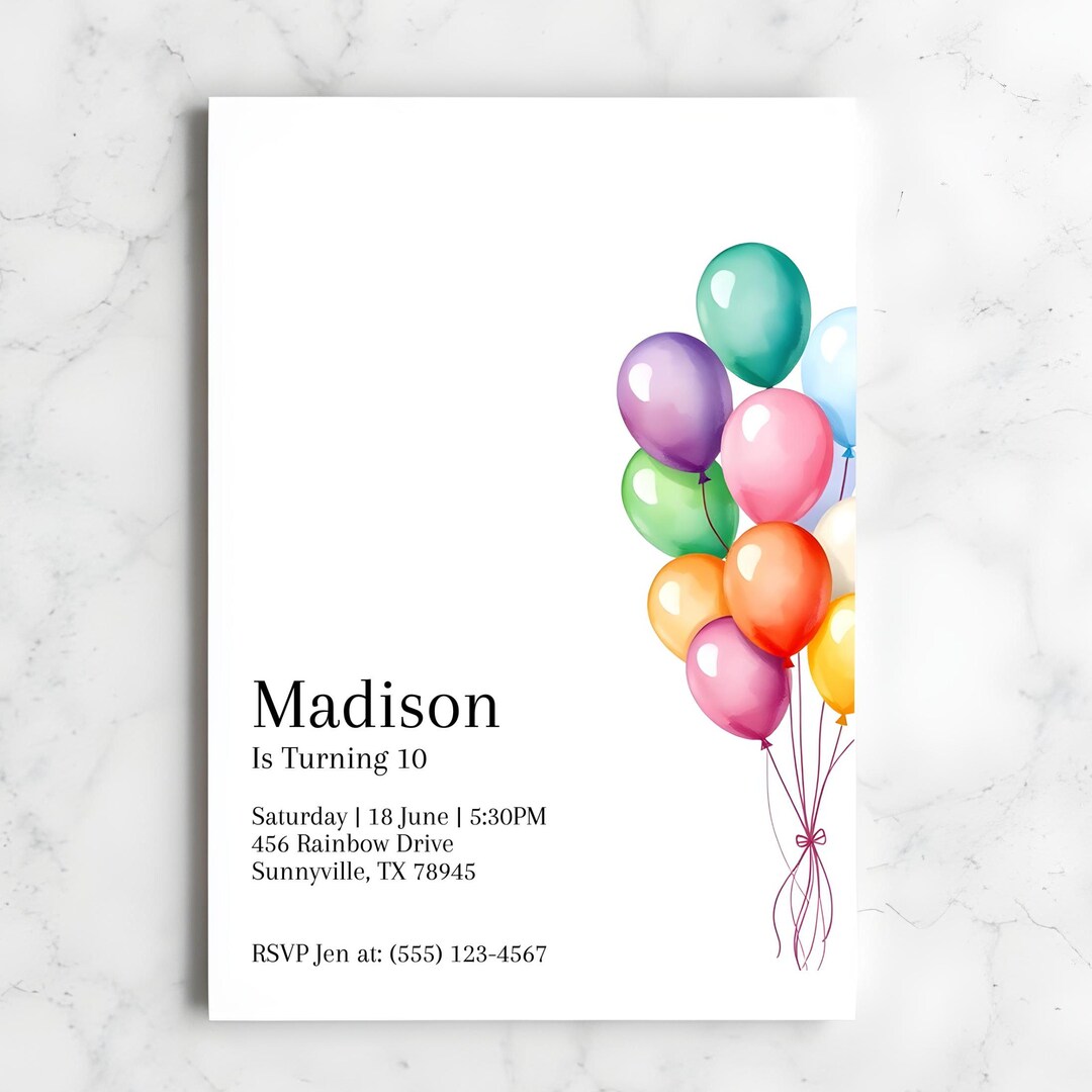 Classic Birthday Invitation | Colorful Balloons | Editable Canva ...